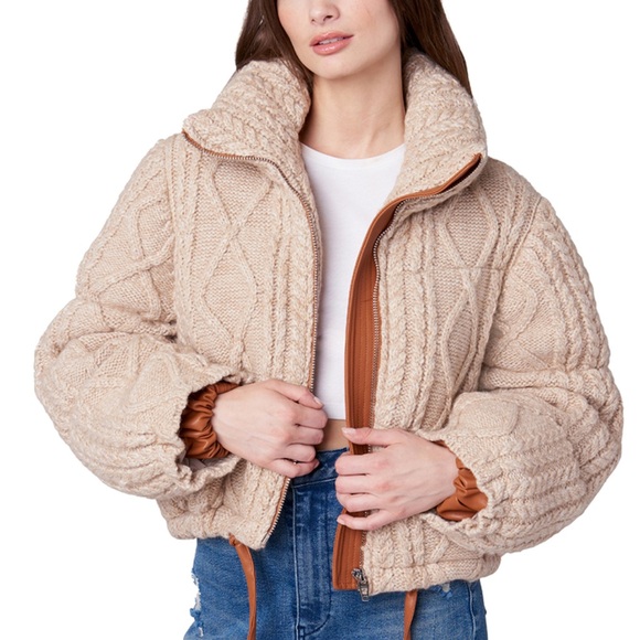 Blank NYC | Jackets & Coats | Blank Nyc Cable Knit Bomber Cozy Beige ...